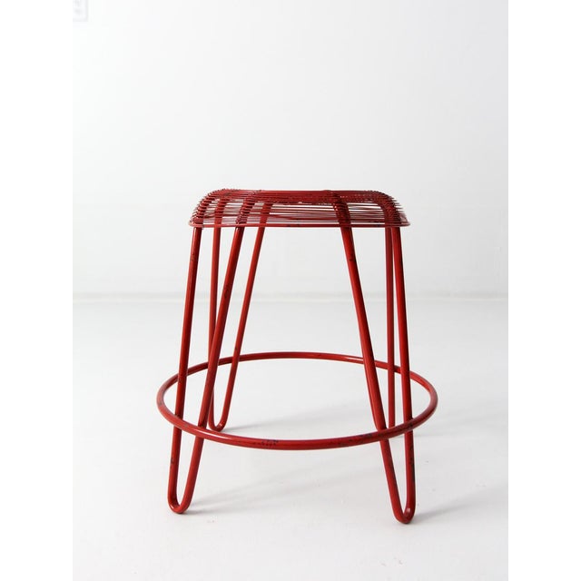 Mid-Century Red Hairpin Leg Metal Stool | Chairish