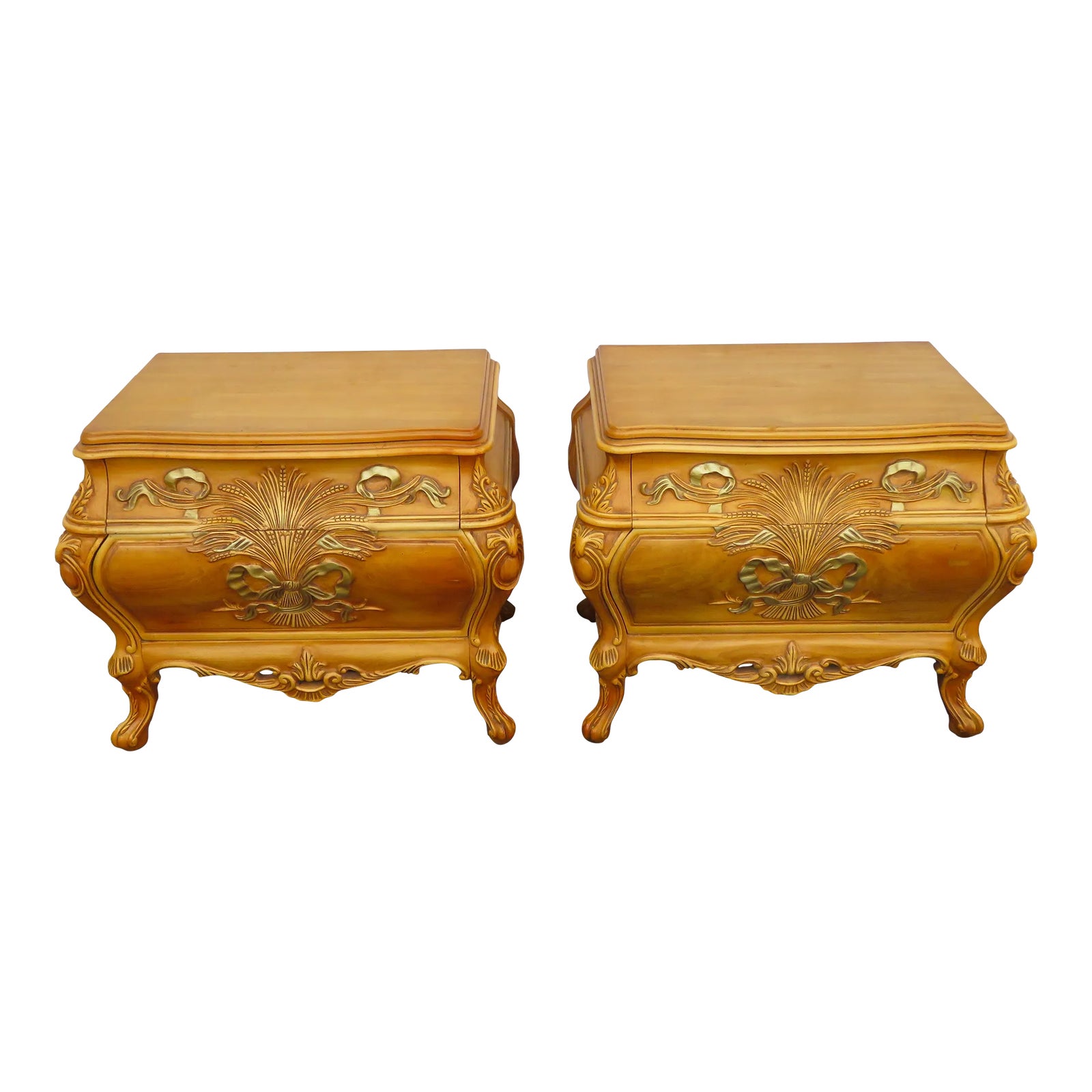 French Carved Large Bombay Serpentine Nightstands Bedside End Tables a ...