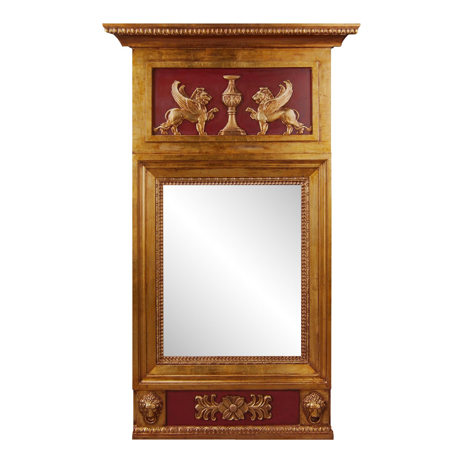 Marco Zhu French Vintage Empire Style Trumeau Mirror With Lions Theme ...