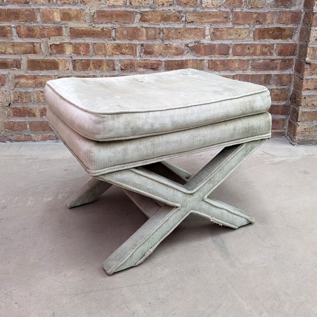 1980s Hollywood Regency Style X Base Velvet Ottoman | Chairish