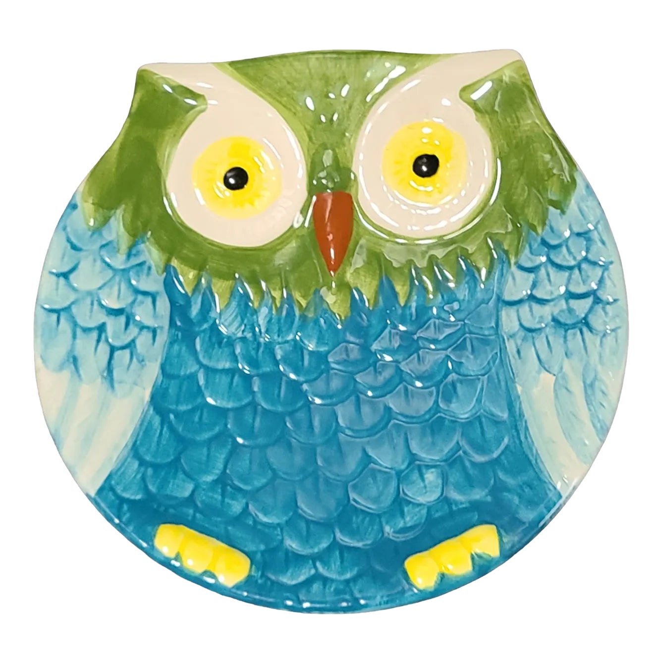 Vintage Majolica Hand Painted Colorful Wise Owl Dish #2 | Chairish