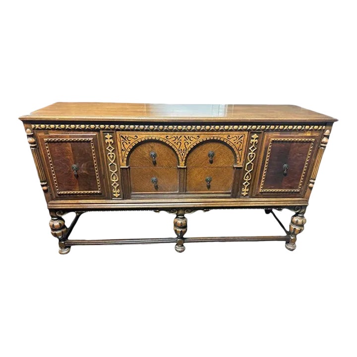 Antique 1920s Moorish Spanish Revival Walnut and Burlwood 66" Buffet ...