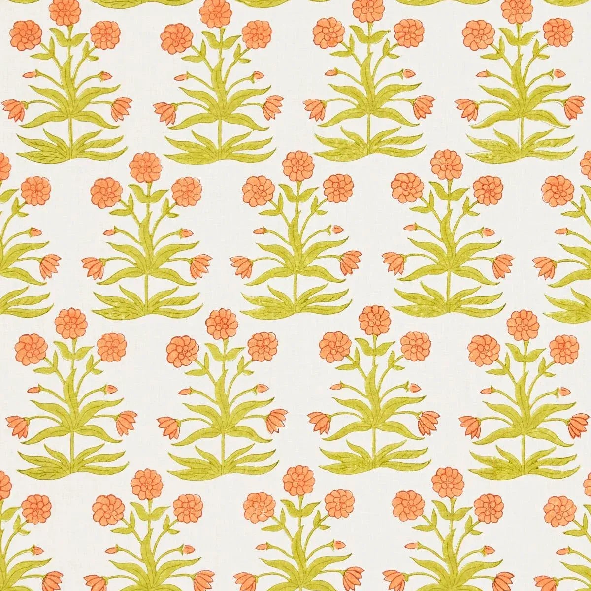 Schumacher x Molly Mahon Mughal Fabric in Peach Sap Green | Chairish