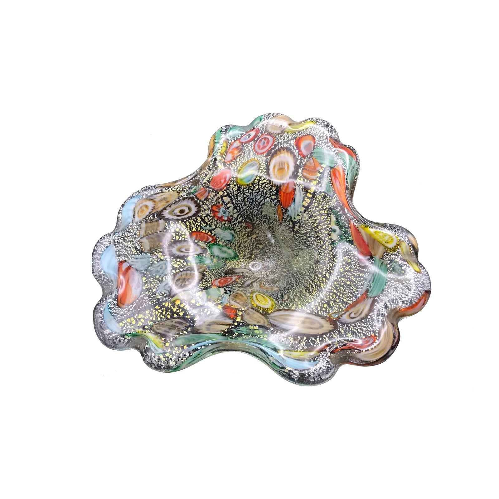 Mid 20th Century Vintage Murano Free Form Millefiori Glass Bowl | Chairish