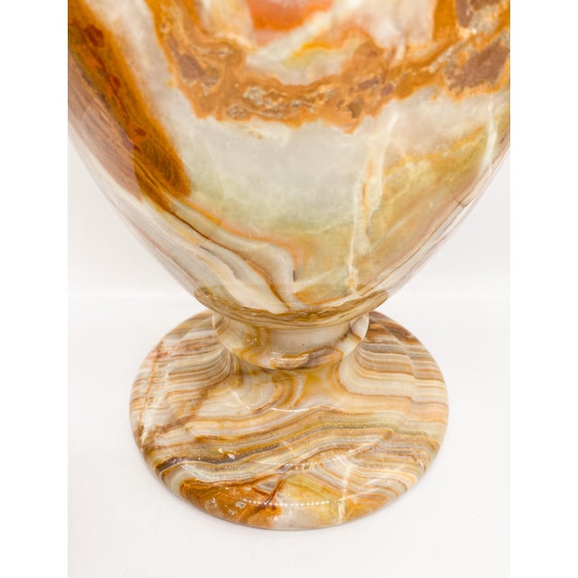 Oversized 20th Century Red and Cream Striated Onyx/ Marble Urn Vases - a Pair | Chairish