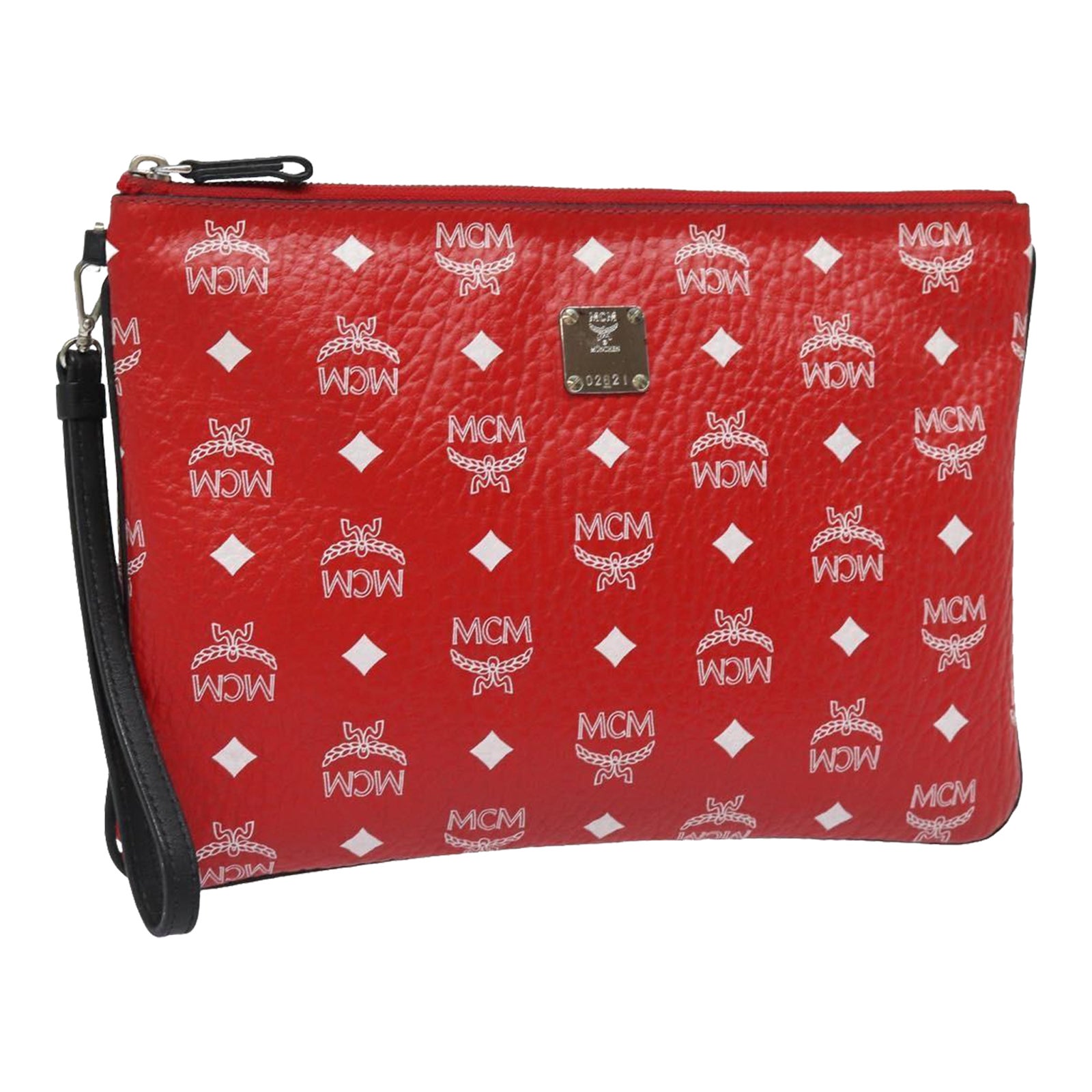 Mcm Vicetos Logogram Clutch Bag Pvc Red Auth 83991 | Chairish