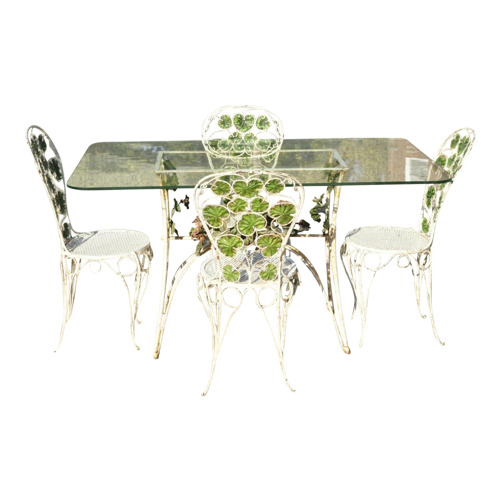 French Art Nouveau Green Flower Maple Leaf Garden Patio Dining Set - 5 ...