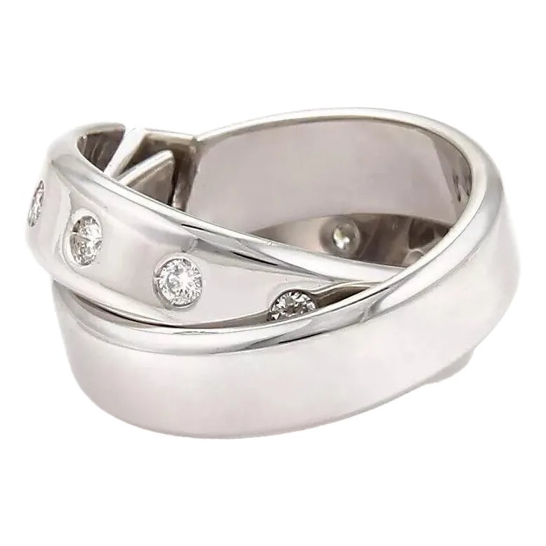 Hermes Diamond 18k White Gold Interlock Double Band Ring, Size 5 | Chairish