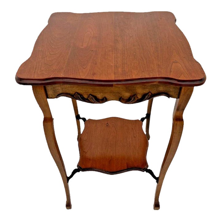 1900s French Victorian Square Table with bottom shelf with iron ...