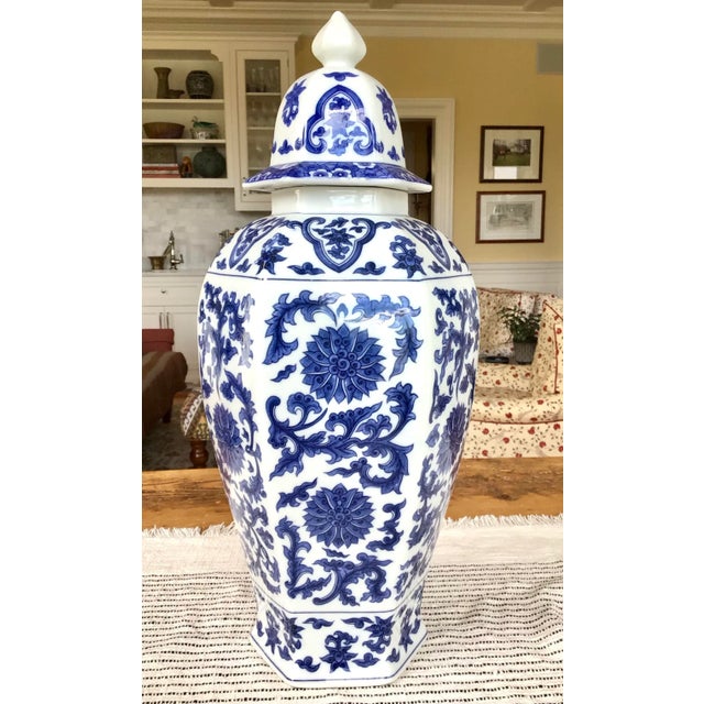 1960s Vintage Blue and White Porcelain Ginger Jar - Hand-Painted and ...