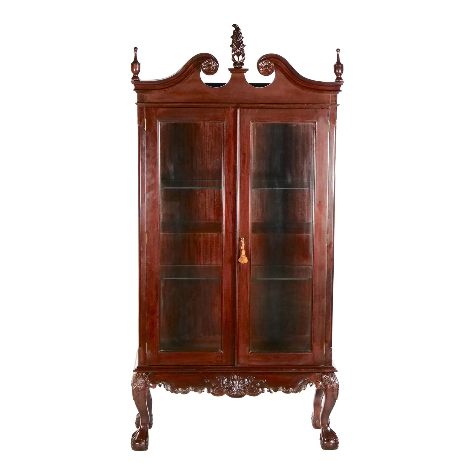 Mahogany Wood Chippendale Style Display Cabinet | Chairish