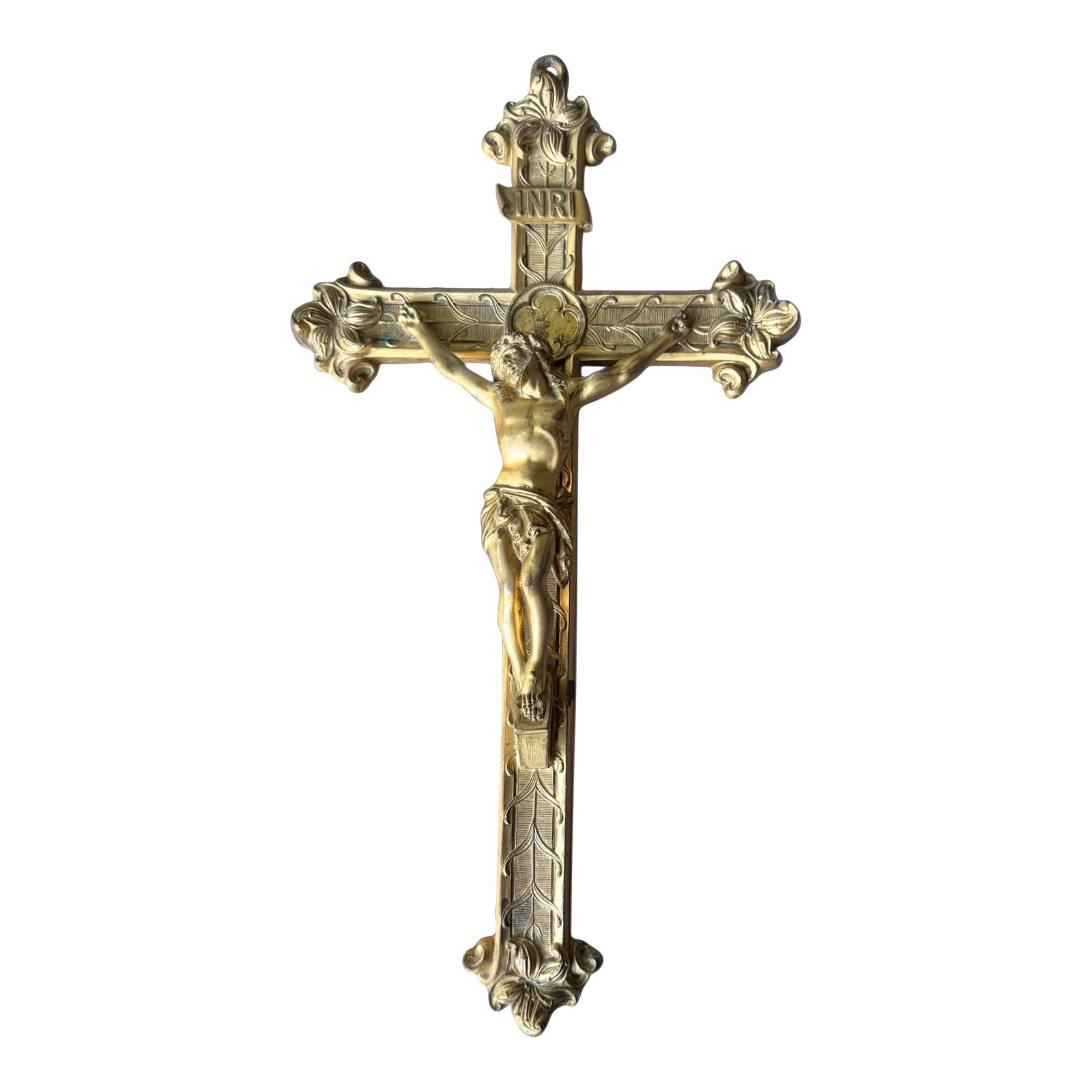 Antique Gilt Cast Metal Figural Sculpture Inri Crucifix of Jesus | Chairish