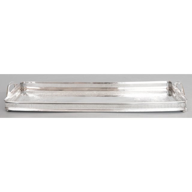 Antique Large Silver Plate Rectangular Footed Gallery Tray | Chairish