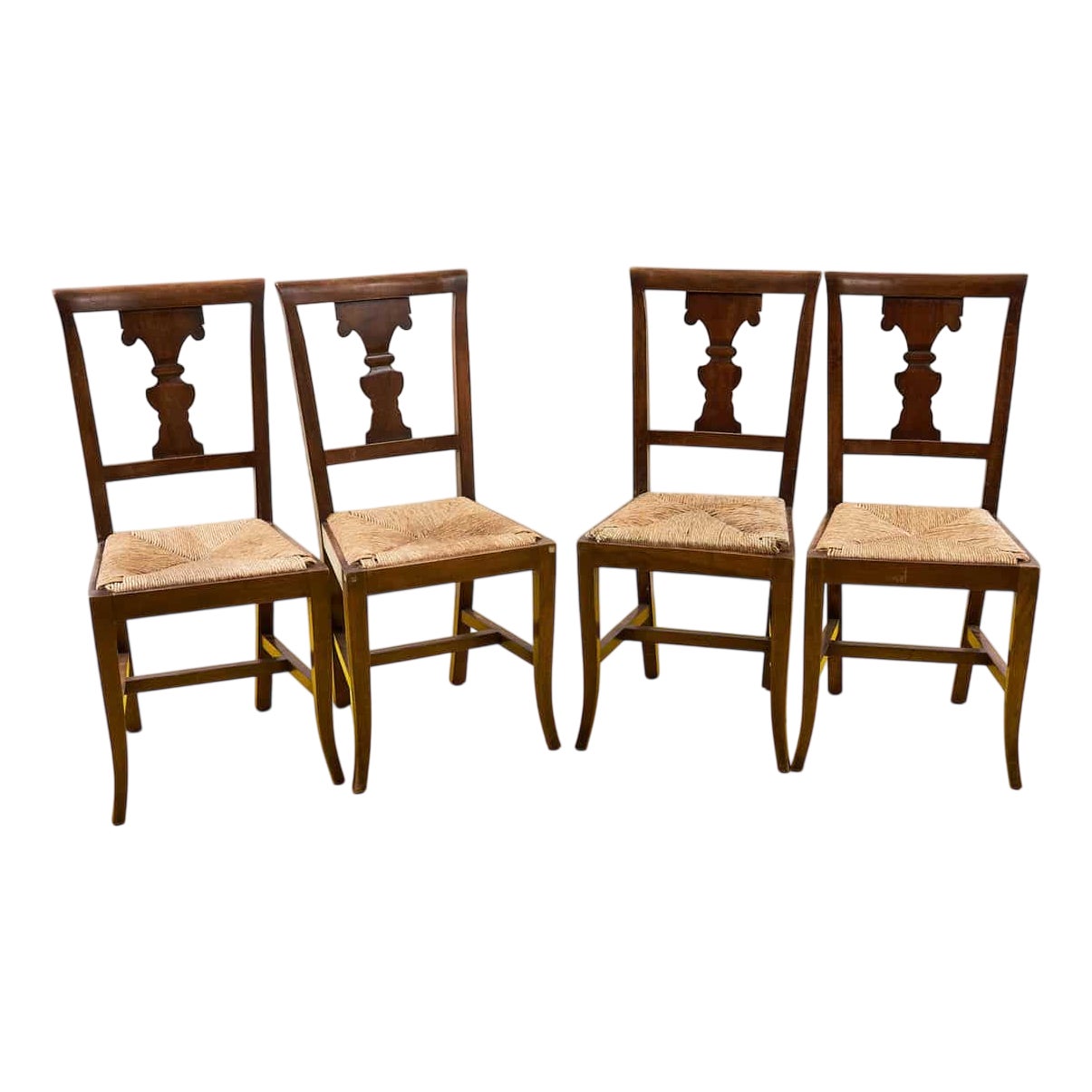 Wooden Chairs with Straw Seat, Set of 4 | Chairish