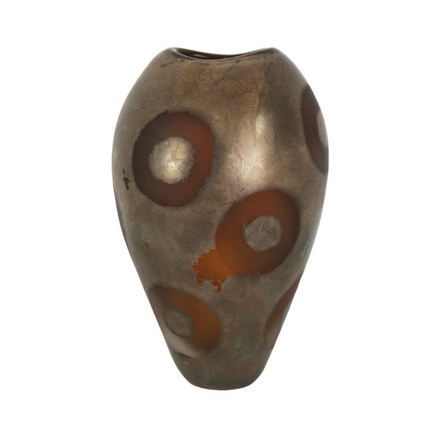 Amber Studio Art Glass Vase With Patinated Surface and Circles by Aaron ...