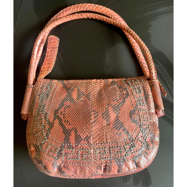 1990s Gianni Versace Iridescent Pink Python Two Strap Shoulder Bag | Chairish