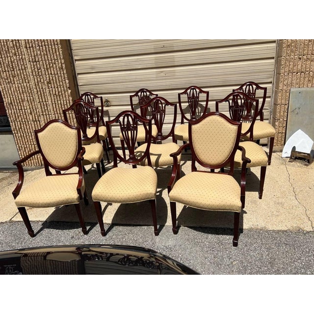 Baker Furniture Federal Style Carved Mahogany Shield Back Dining Chairs - Set of 10 | Chairish