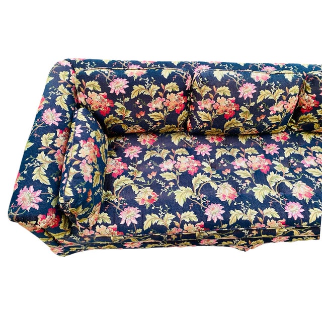 1970s Regency Style Chintz Asian Motif Floral Tufted Rolled Arm Sofa ...