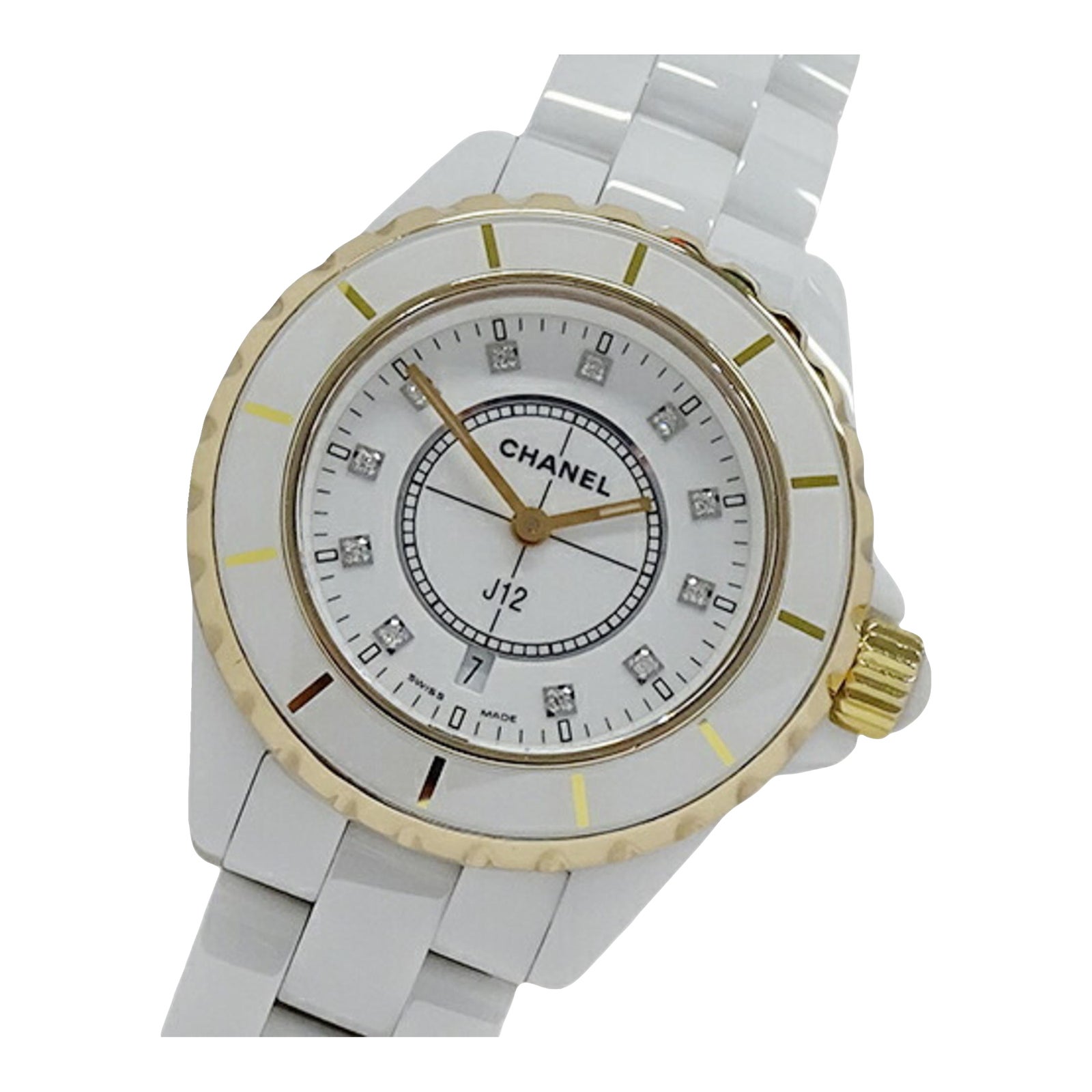 Chanel Watch Ladies J12 11P Diamond Date Quartz White Ceramic Stainless ...