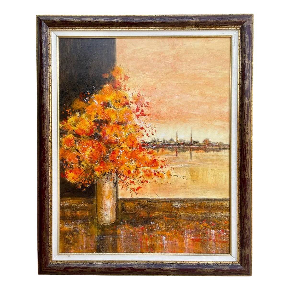 Raphaël Robic, Bouquet of Roses and Landscape, Oil on Canvas, Framed ...