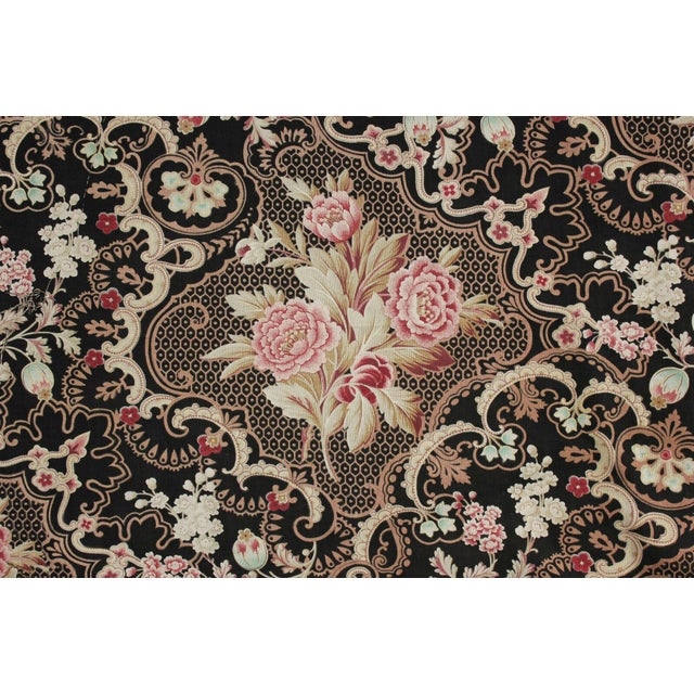 Antique French Fabric Rococo Block & Roller Printed Black Ground Ruffle ...