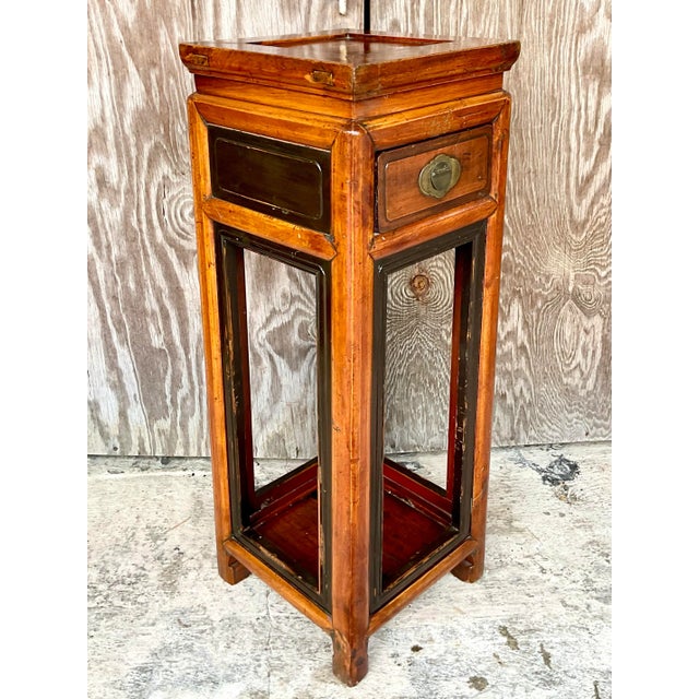 Vintage Asian Reclaimed Wood Medallion Pedestal | Chairish
