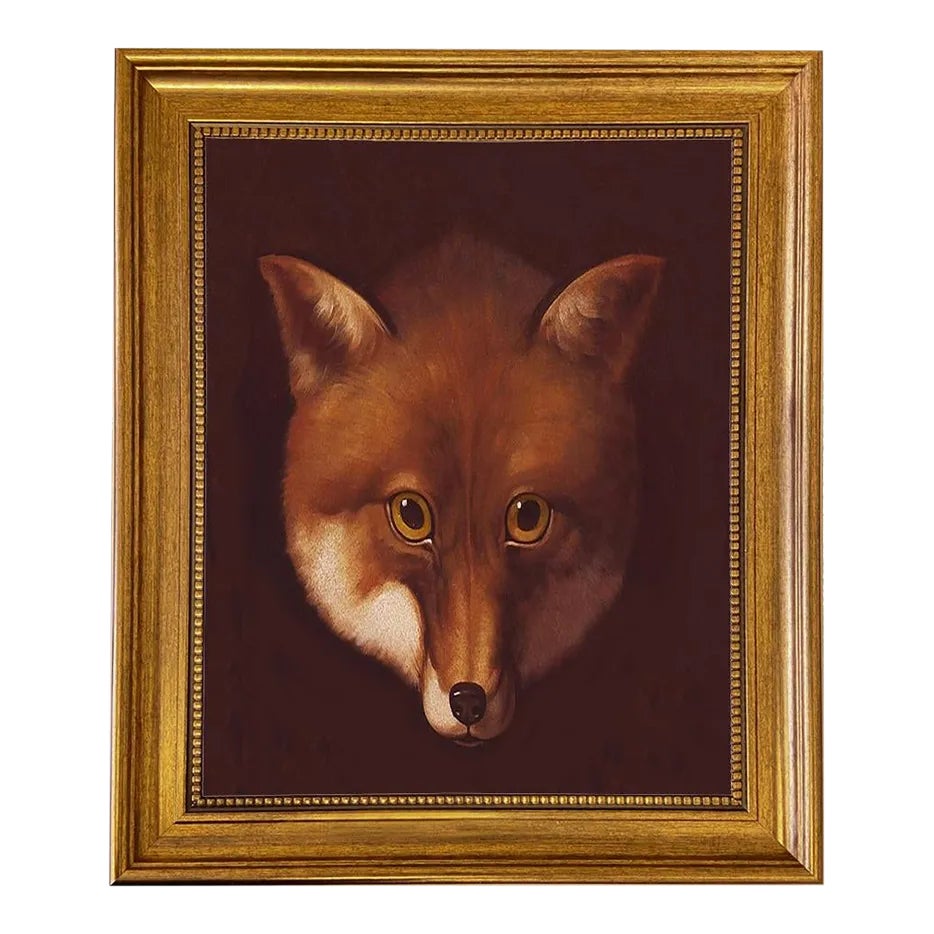 "Sly Fox Head " Framed Print on Canvas in a Gold Antiqued Frame | Chairish