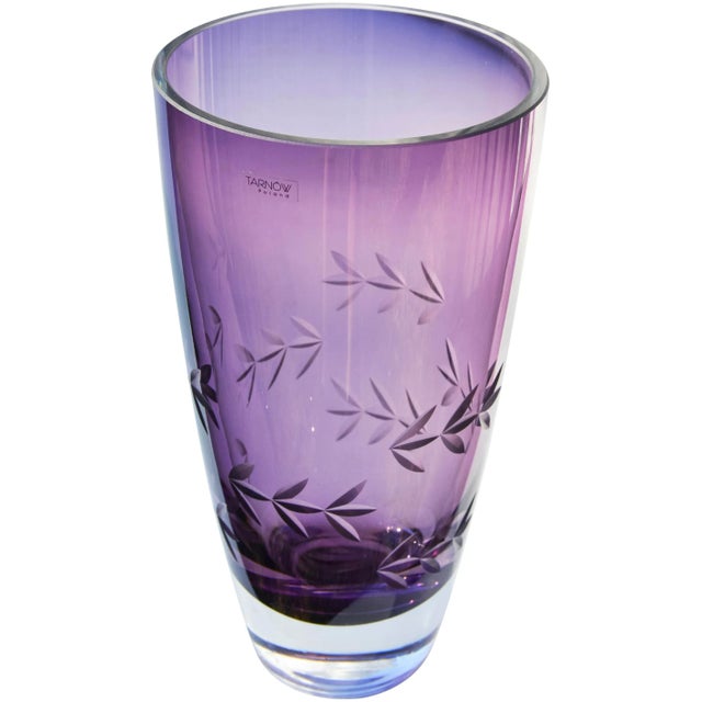 Vintage Handcrafted Polish Purple Amethyst Crystal-Cut Vase | Chairish