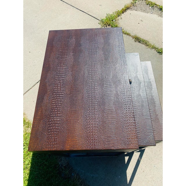 Handsome, Modern Faux Crocodile Nest of Tables | Chairish