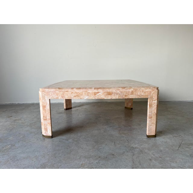 Vintage Maitland Smith - Style Tessellated Pink Coral Stone & Brass ...