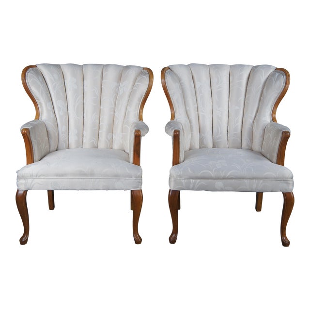 Mid 20th Century Vintage Queen Anne Mahogany Channel Back Upholstered ...