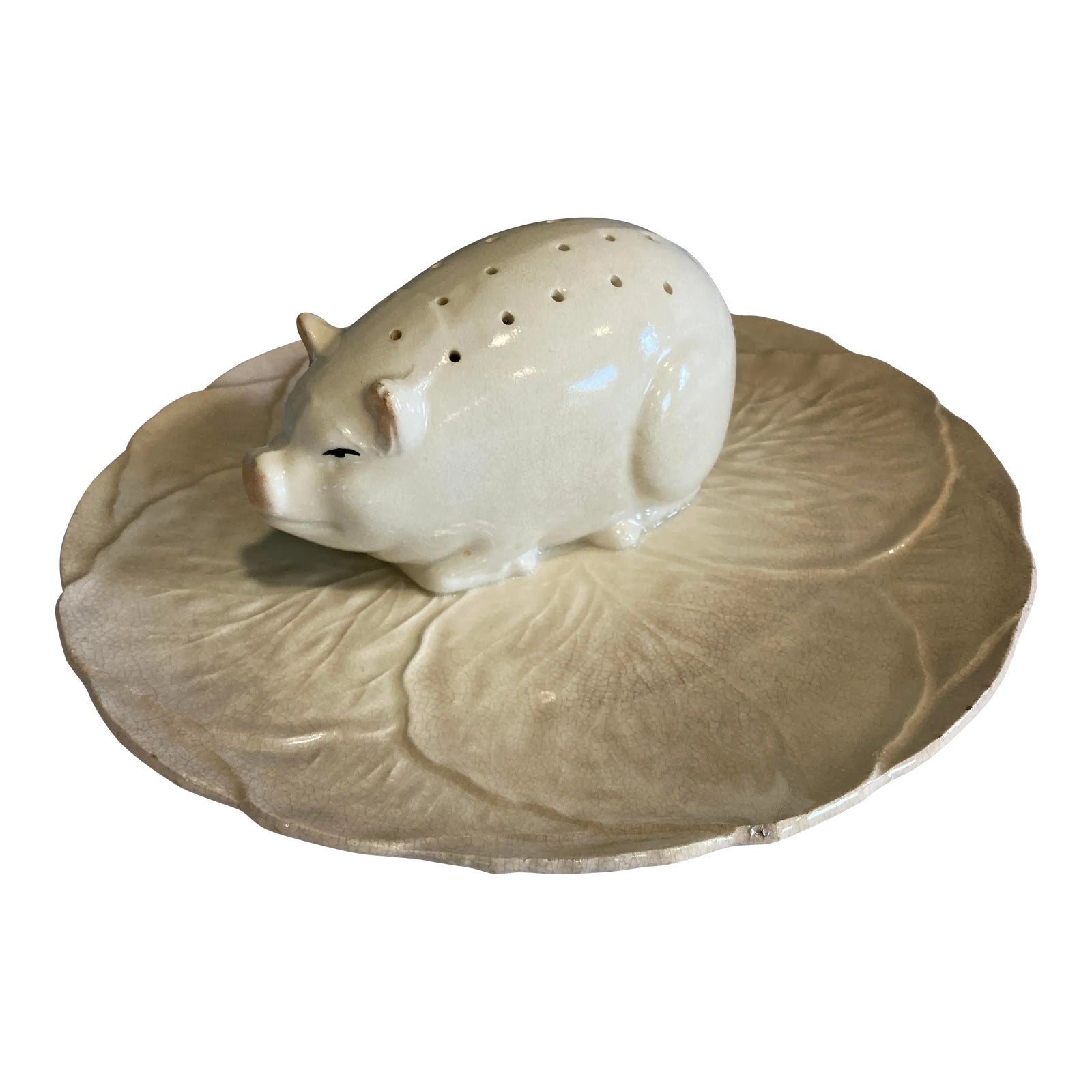 Vintage Majolica Pig Ceramic Canape Plate | Chairish