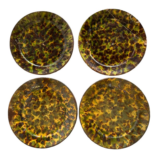 Early 20th Century Primitive French Pottery Splatter-Wear Design Plates ...