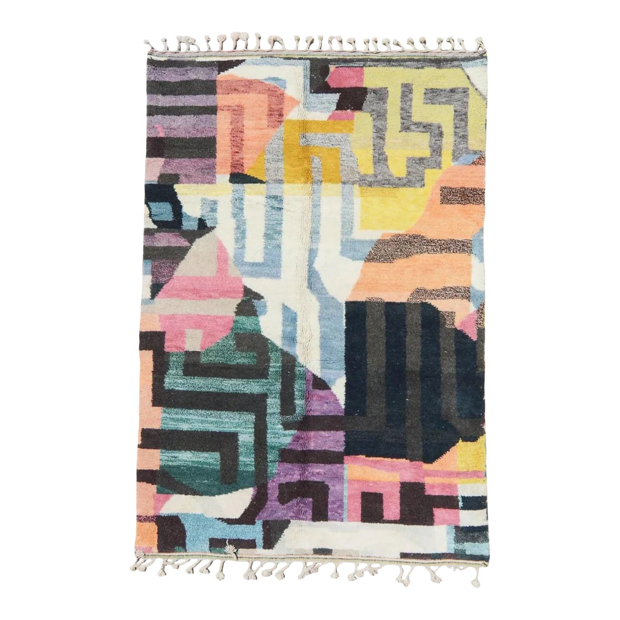 Multi-Color Hand-Knotted Moroccan Wool Rug - 3x5 Ft | Chairish