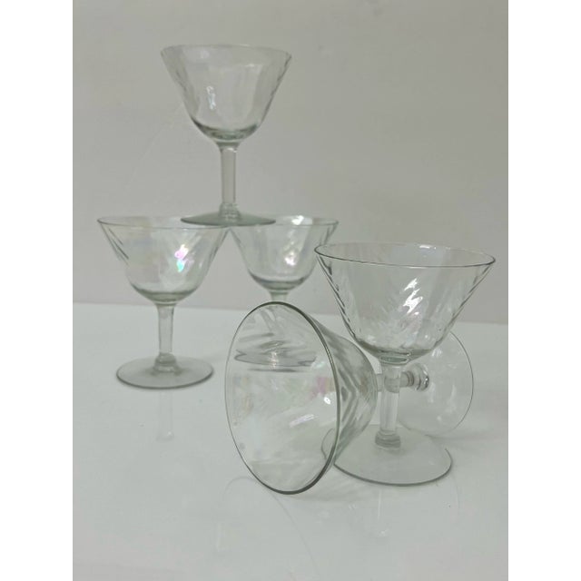 Vintage C1960s Iridescent Stem Glasses Martini Champagne Set Of 5