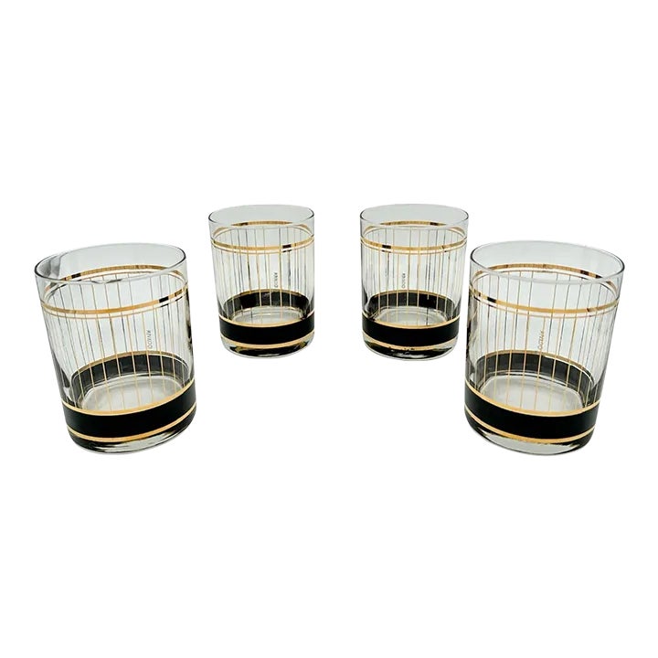 Mid 20th Century Culver 22k Gold Double Old Fashioned Glassware Barware