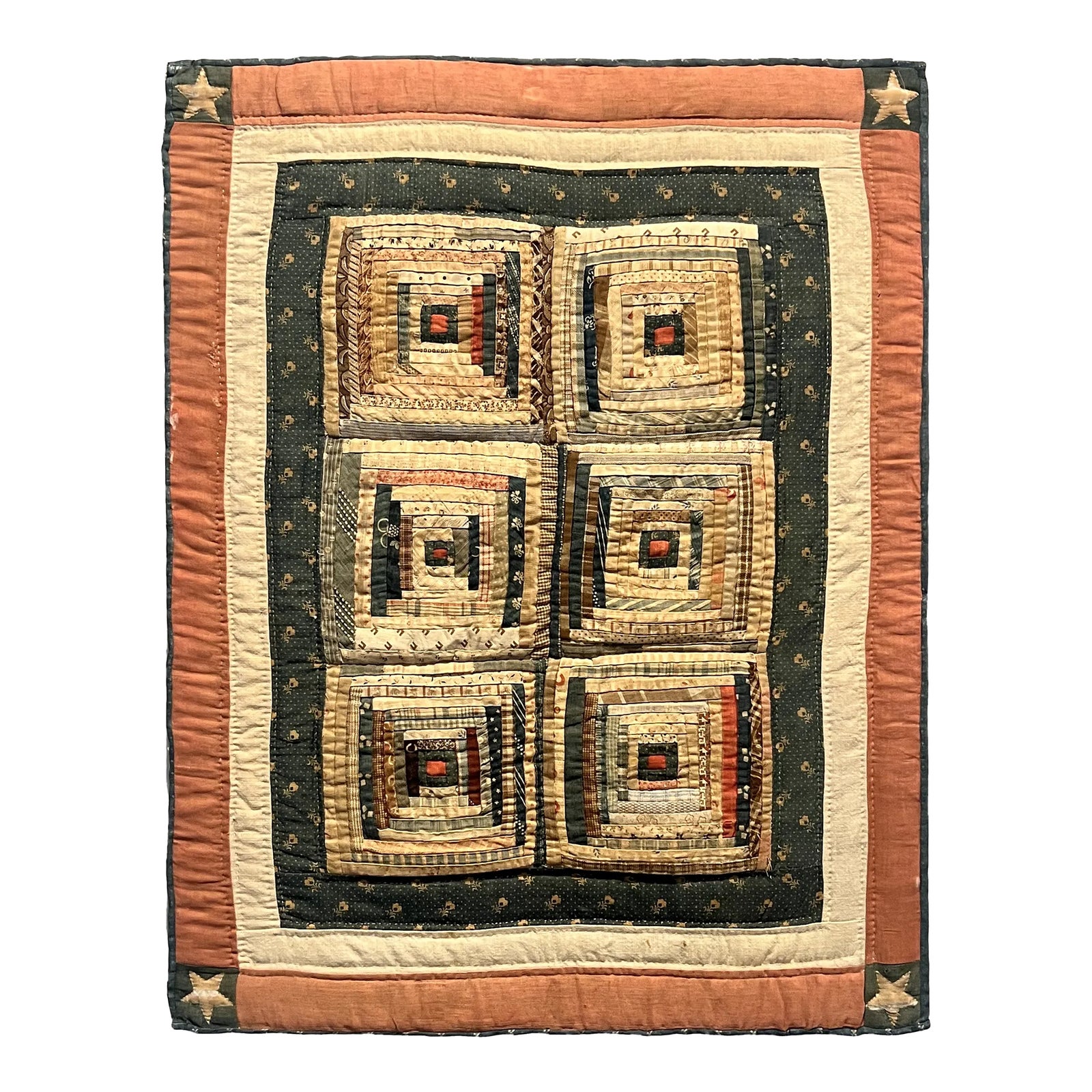 Late 19th Century Primitive Log Cabin Quilt Mounted Wall Hanging Arts ...
