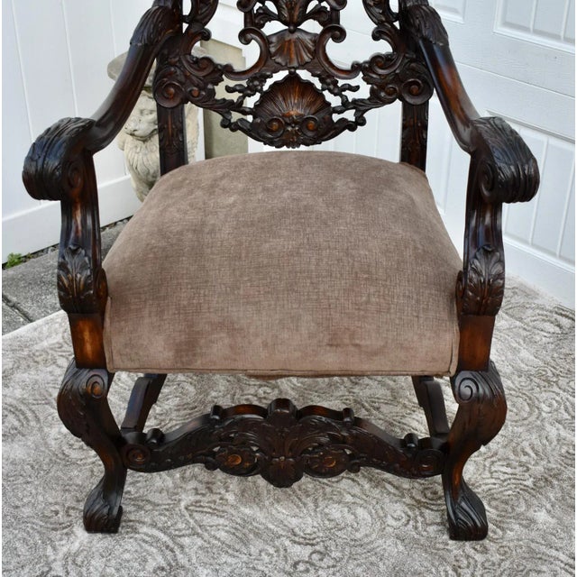 Antique Carved Walnut French Baroque Style High Back Throne Back Chair ...