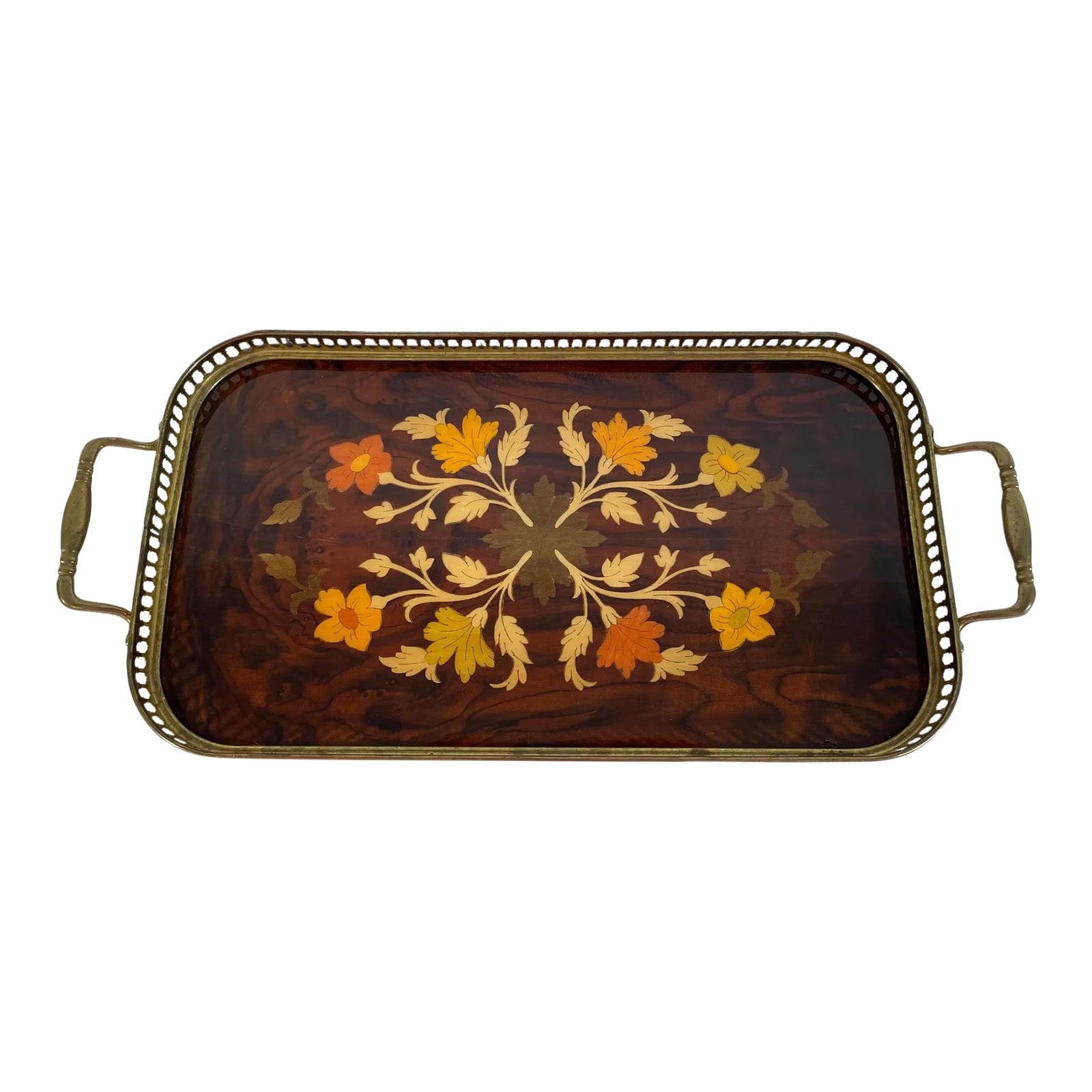 1960s Italian Marquetry Rectangular Gallery Tray | Chairish
