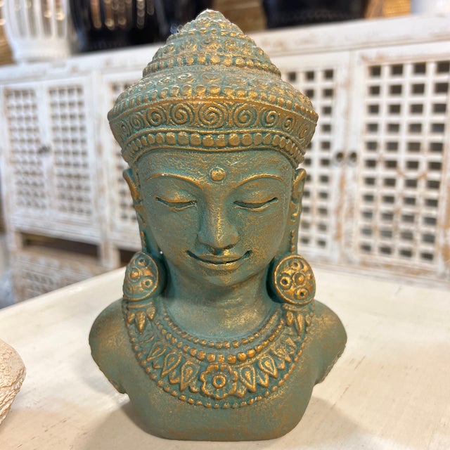 Contemporary Green Wash Buddha Bust | Chairish