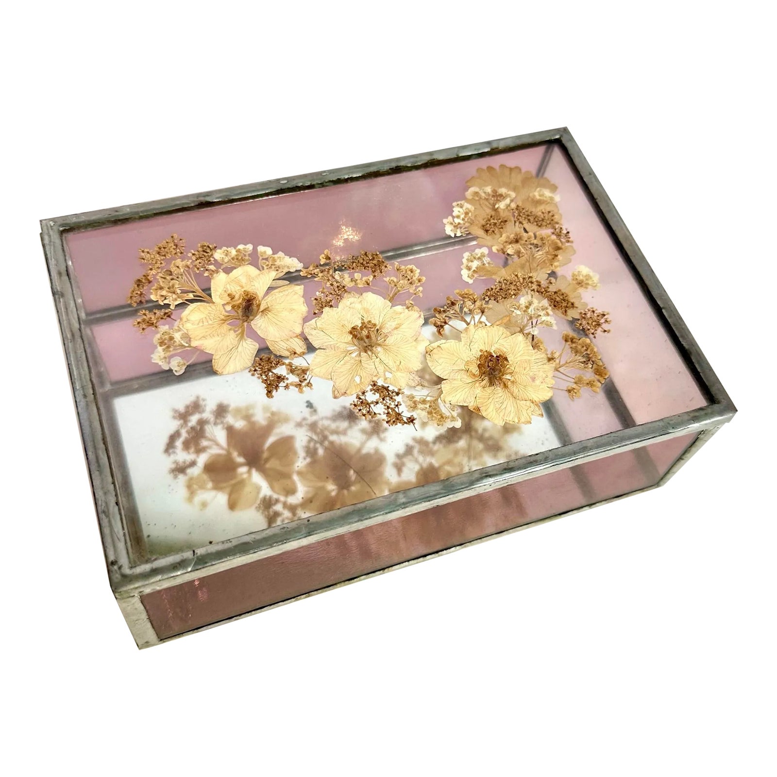 Vintage Handcrafted Stained Glass Keepsake Box With Pressed Flowers ...