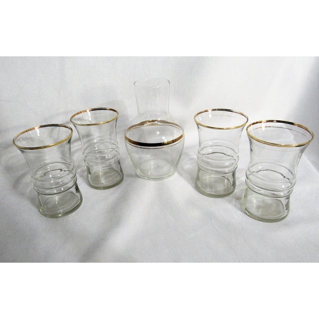 Mid-Century Libby Glass Cocktail Set with Gold Band- 5 Pieces | Chairish