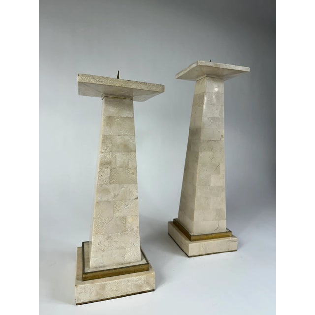 Mid 20th Century Pair of Tessellated Stone & Brass Candlesticks by ...