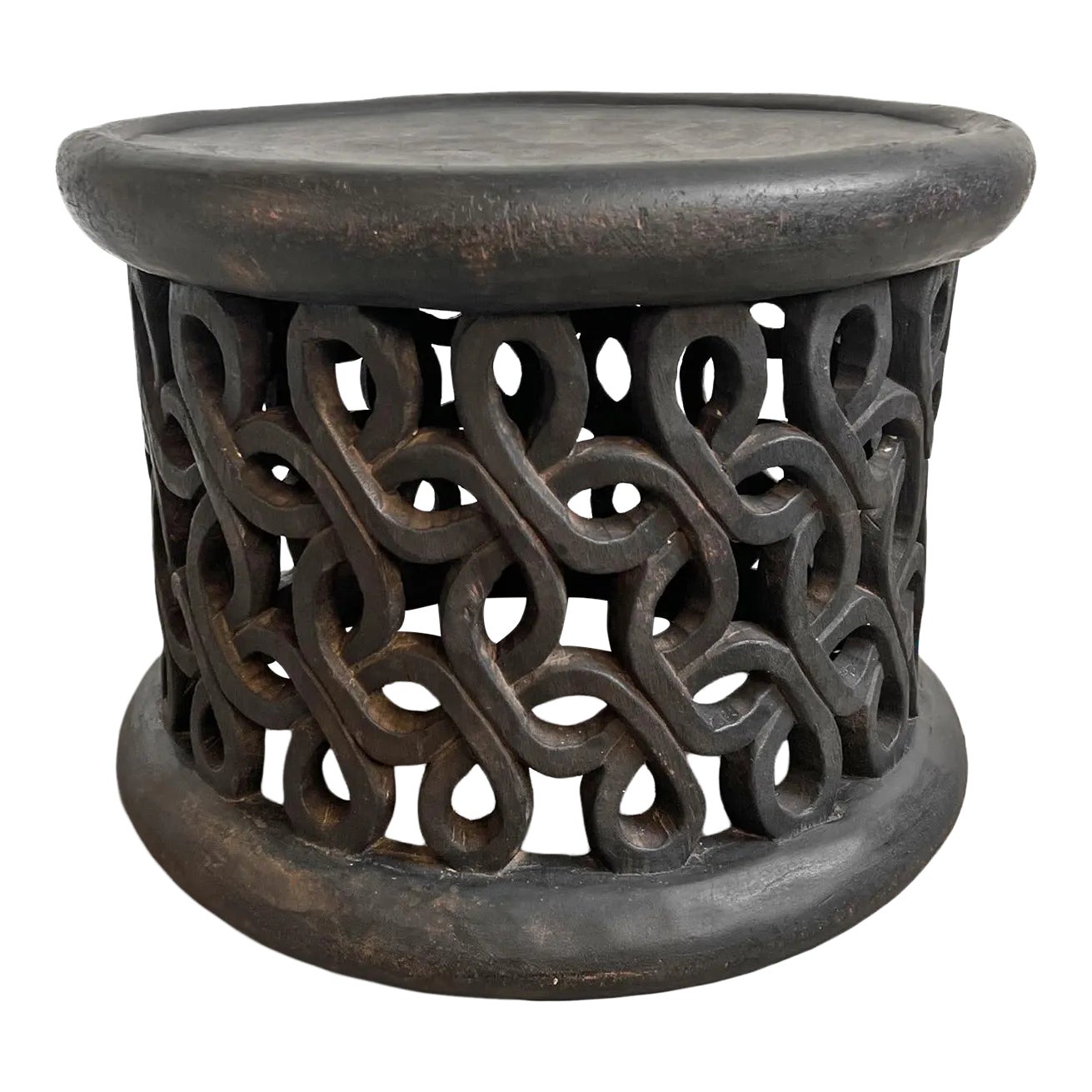 Vintage Bamileke Spiral Wood Stool Table | Chairish