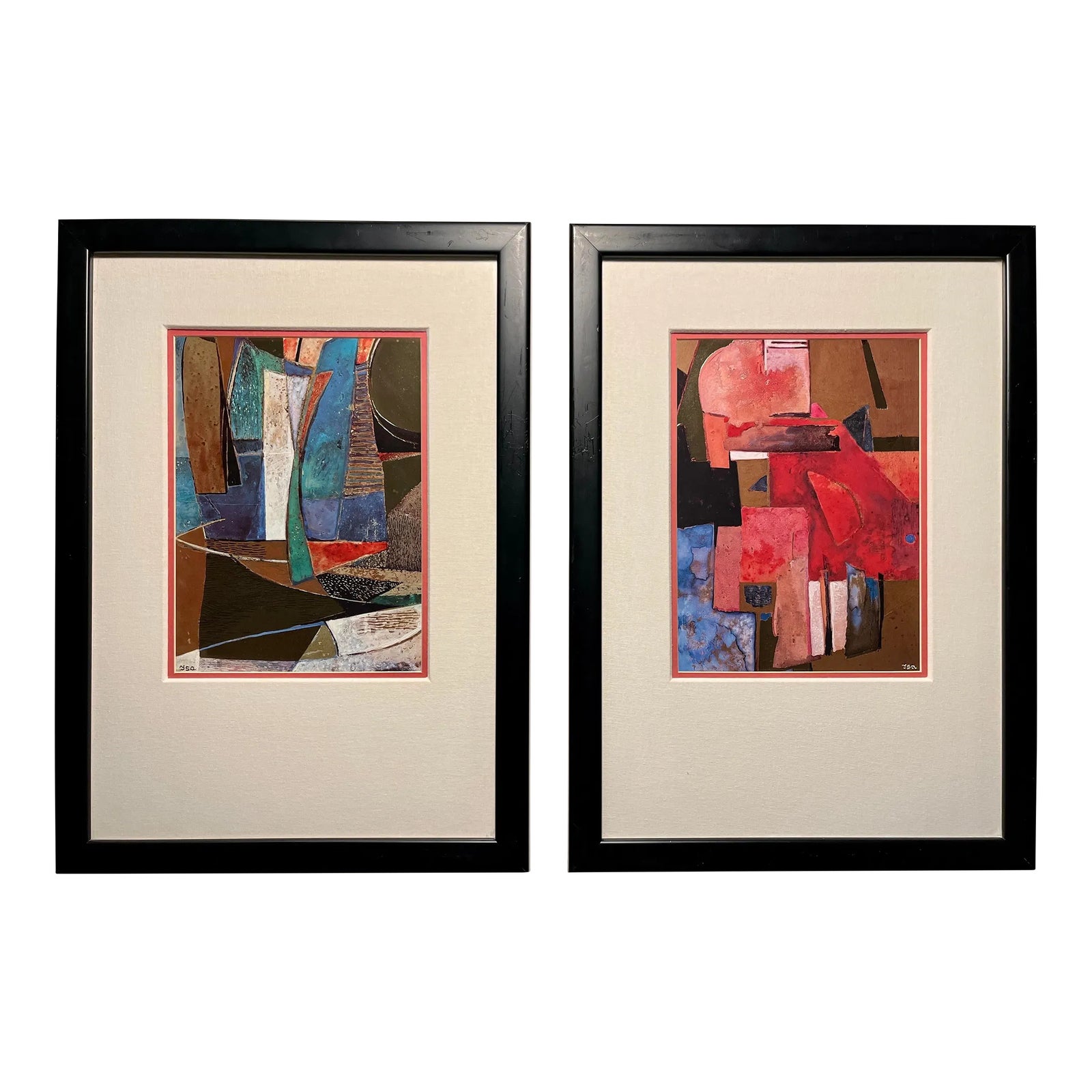 Set of 2 Isa Van Der Zee Plate Signed Abstract Prints With Gold Leaf ...
