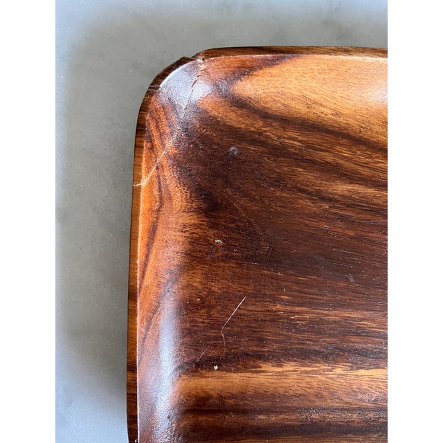 Set of 7 Vintage Square Monkeypod Wood Plates | Chairish