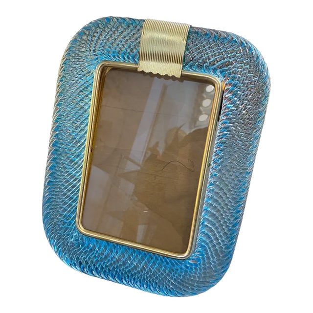 1980s Barovier Style Light Blue Murano Glass and Brass Rectangular ...