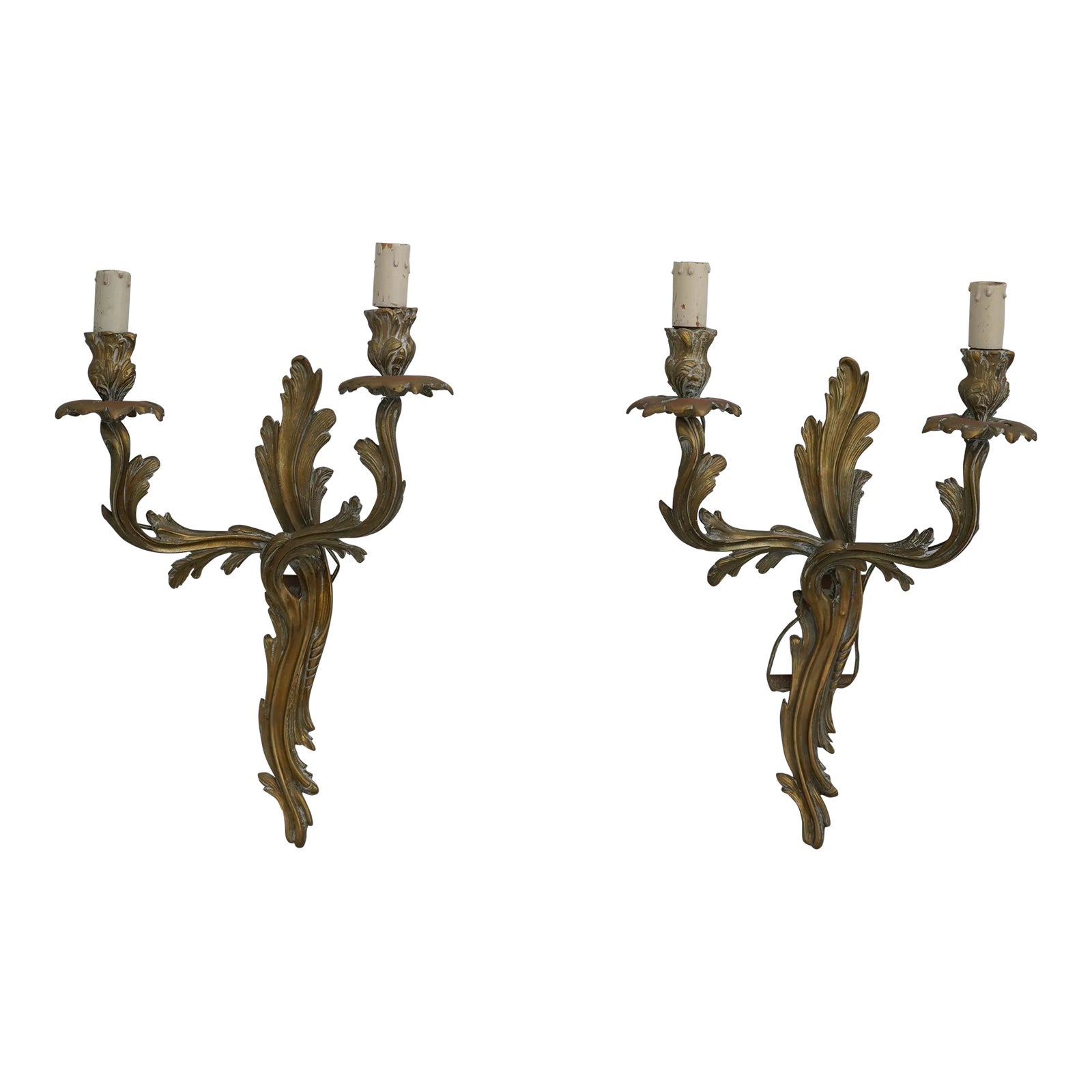 Pair of 1990s French Louis XIV Brass Electrified Candelabras | Chairish