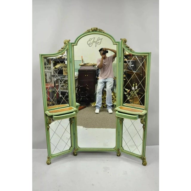 Antique French Louis XV Green Gold 3 Panel Folding Dressing Vanity ...