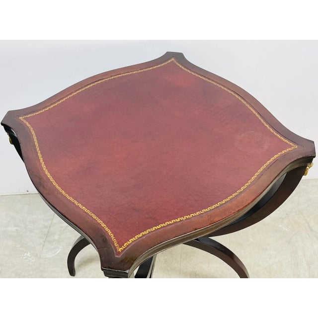 Vintage 1950s Mahogany & Leather Top Spider Leg Table | Chairish